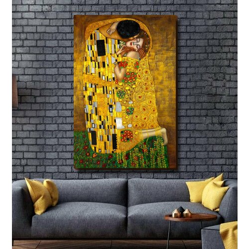 Картина на натуральном холсте (репродукция) "поцелуй" Густав Климт 70х100см/ картина для интерьера дома