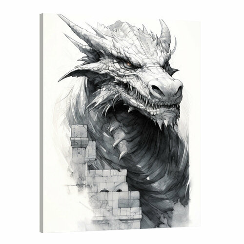 Интерьерная картина 50х70 "Зеленый дракон: воплощение силы"