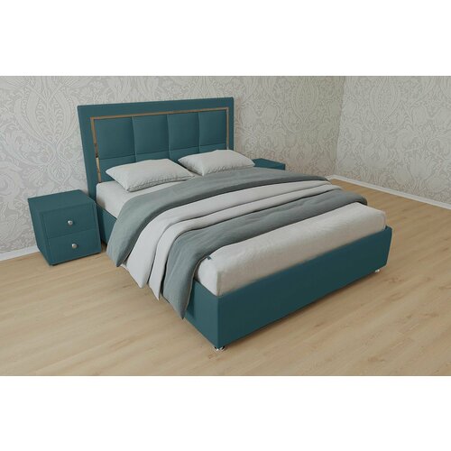 Двуспальная кровать Вирджиния 140x200 с подъемным механизмом и с коробом для белья велюр бирюзовый без ножек