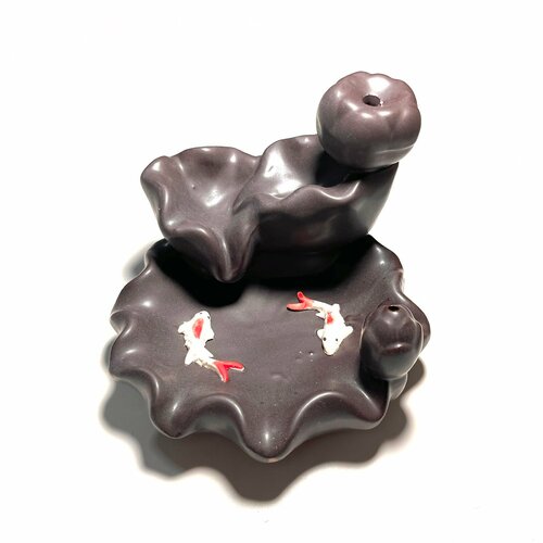 Листья лотоса С рыбками подставка под стелющиеся благовония (керамика, высота 8 см.), 1 шт.