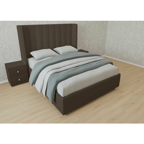 Односпальная кровать Женева 80x200 основание металлическое с ламелями велюр коричневый ножки 5 см