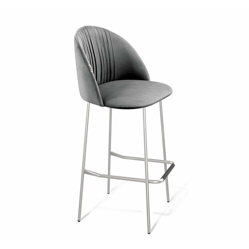 Барный стул, Стул барный со спинкой, 52х56х110см, микровелюр/металл, угольно-серый/хром лак