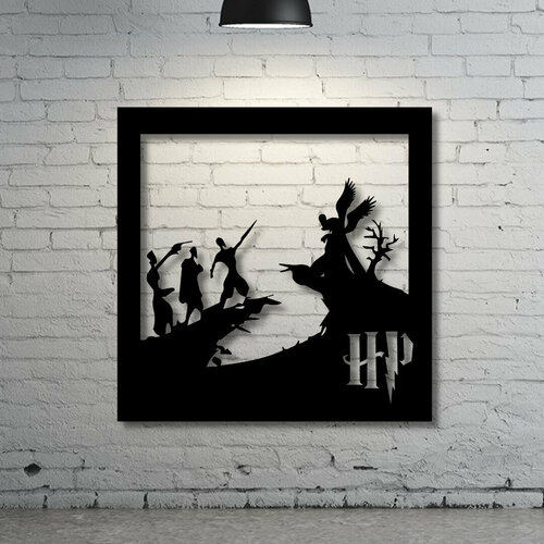 Картина 65 см Гарри Поттер, Сказка о трех волшебниках, Хогвартс / Постер деревянный, панно настенное / Плакат из дерева по мотивам вселенной Гарри Поттер