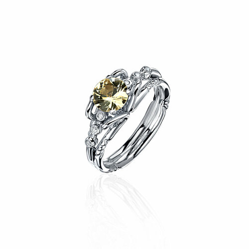 Кольцо Эстет, белое золото, 585 проба, сапфир, бриллиант, размер 17