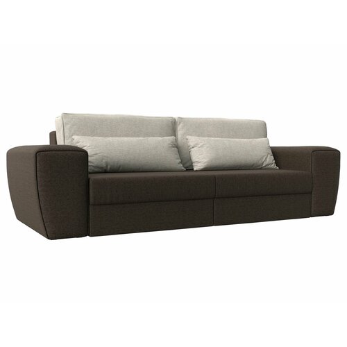 Прямой диван-кровать Лига-008, Рогожка коричневая, все подушки бежевые