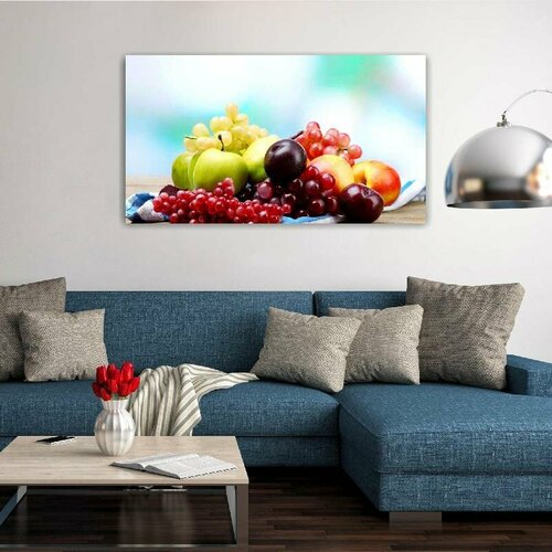 Картина на холсте 60x110 LinxOne "Фрукты сливы виноград ягоды" интерьерная для дома / на стену / на кухню / с подрамником