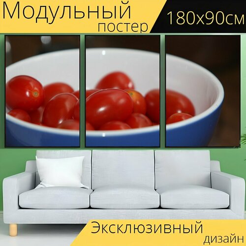 Модульный постер "Коктейльные помидоры, помидоры, закуски помидоры" 180 x 90 см. для интерьера