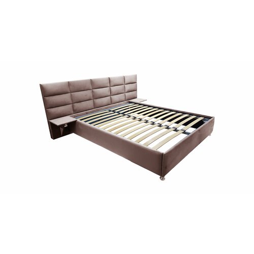 Односпальная кровать Пекин 120x200 основание металлическое с ламелями велюр коричневый ножки 5 см