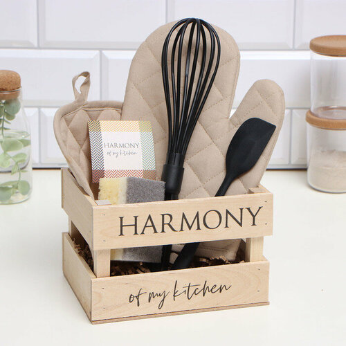 Набор подарочный "Harmony" варежка-прихватка, прихватка, кух. лопатка, венчик, губка