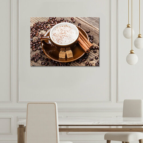 Картина на холсте для интерьера на стену в спальню, гостиную, кухню, офис - Кофе капучино 40х60