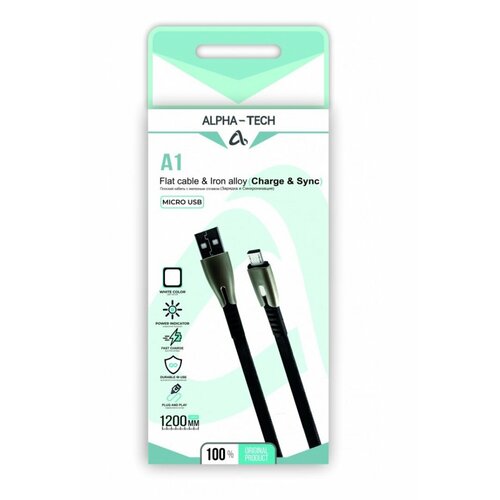 Кабель ALPHA-TECH A1 Charge & Sync USB to Micro 2.4A, черный