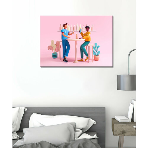 Картина/Картина на холсте для интерьера/Картина на стену/Картина для кухни/ - 3D иллюстрация людей (5) 30х40