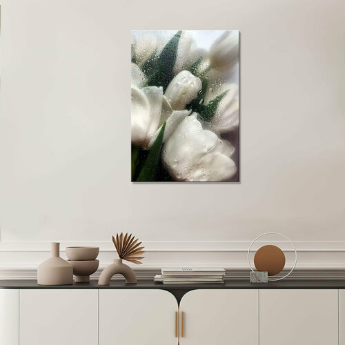 Интерьерная картина на холсте - тюльпаны за стеклом 40х60