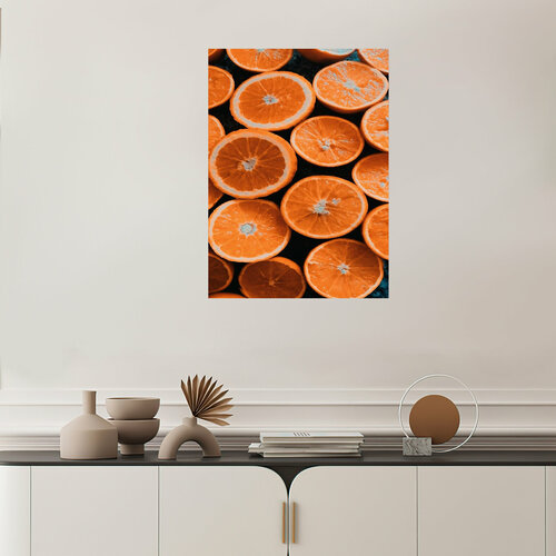 Интерьерная картина на холсте - Красивые и сочные дольки апельсина 20х30