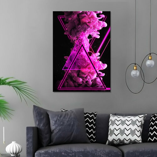 Интерьерная картина на холсте на стену/постер/ Розовые треугольники с дымом 40х55
