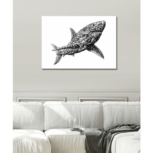 Картина -Акула, акула арт, акула рисунок (1) 50х70