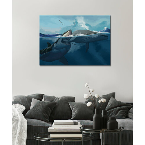 Картина -Акула, акула арт, акула рисунок, злая акула, пасть акулы (16) 20х30