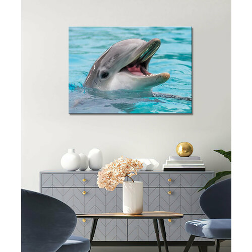 Картина - дельфин, экзотический дельфин, живая природа, дельфин в море (4) 50х70