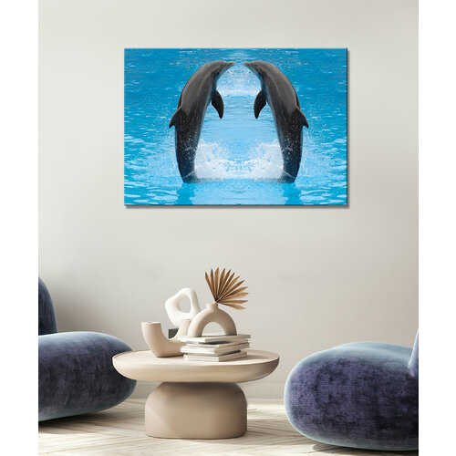 Картина - дельфин, экзотический дельфин, живая природа, дельфин в море (23) 50х70