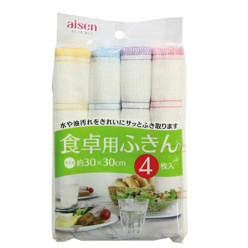 710848 Aisen Тряпочки универсальные для посуды и кухни (хлопок 30%, вискоза 70%), 30х30 см, 4 шт