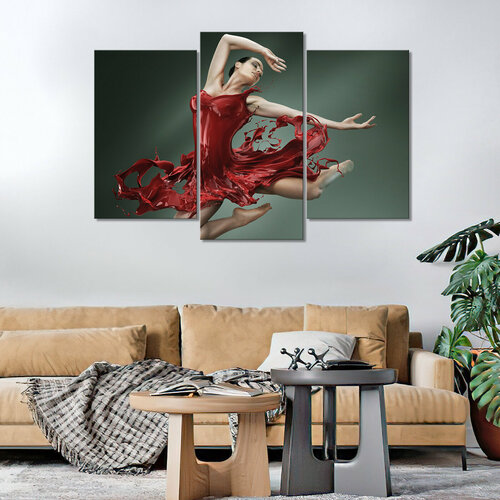 Модульная картина на холсте/ балерина в красноМплатье/ballerina in a red dress 120х80