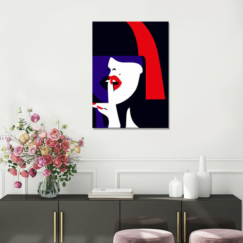 Интерьерная картина на холсте - Силуэт женщины красной-синий арт 30х40