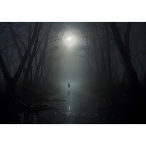 Постер - "Лунный свет сквозь туман"на холсте / А4 / в тубусе без рамы