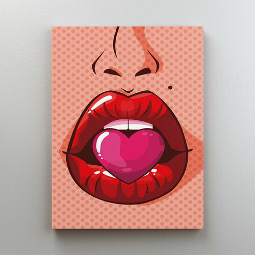 Интерьерная картина на холсте "Комиксные губы с сердечком" размер 22x30 см