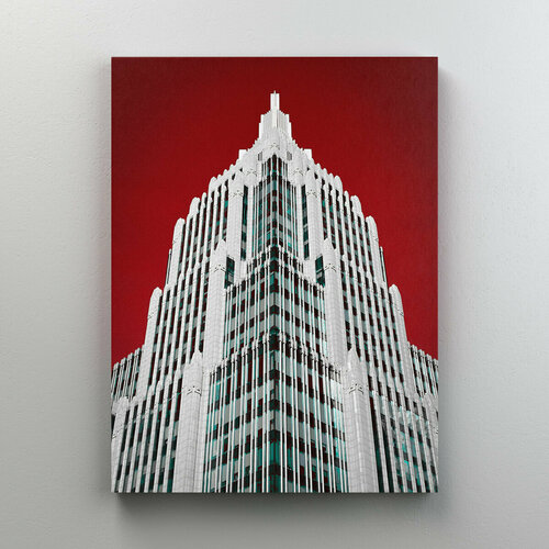 Интерьерная картина на холсте "Красное небо Нью Йорка" архитектура, размер 30x40 см