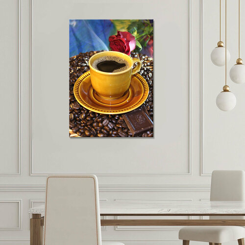 Картина/Картина на холсте для интерьера/Картина на стену/Картина для кухни/ - Кофе шоколад и роза 50х70