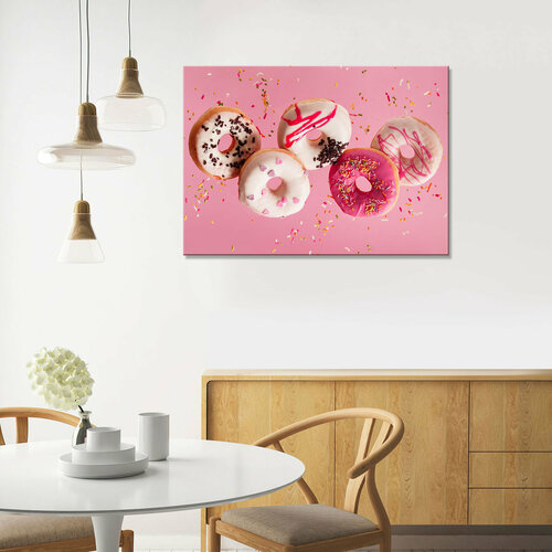 Картина/Картина на холсте для интерьера/Картина на стену/Картина для кухни/ - Пончики на розовом фоне(2) 40х60