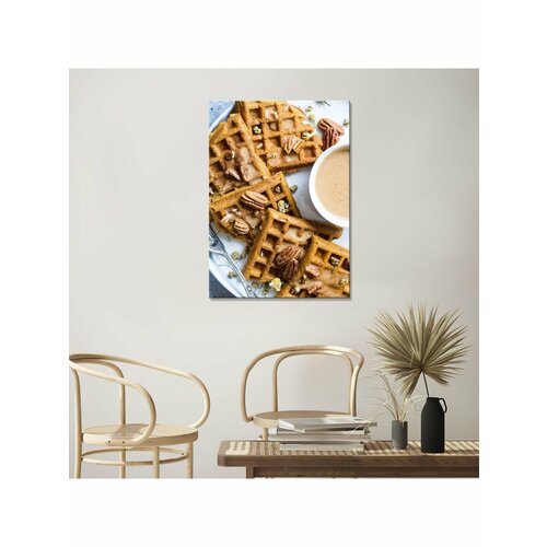 Картина на холсте с подрамником Вафли кофе и орехи 20х30