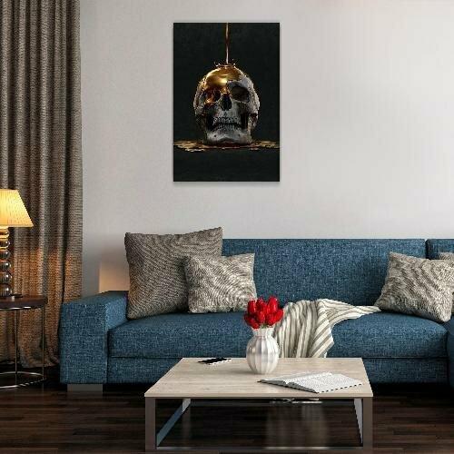 Картина на холсте 60x90 Альянс Лес "Череп жидкое золото 2" на подрамнике / интерьер/ декор