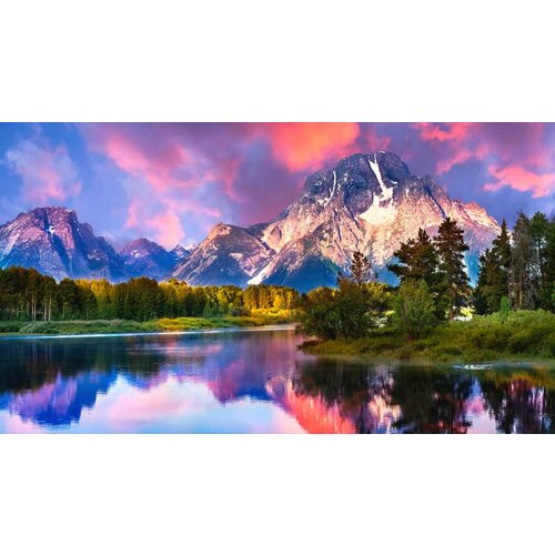 Картина на холсте 60x110 Альянс Лес "Озеро горы небо" на подрамнике / интерьер/ декор