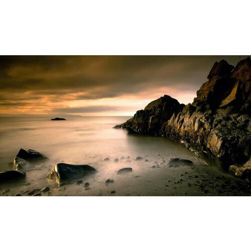 Картина на холсте 60x110 Альянс Лес "Море закат камни тучи скалы" на подрамнике / интерьер/ декор