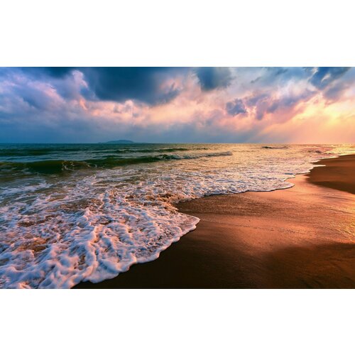 Картина солнце море пальмы пляж Мальдивы на подрамнике 30*40 см