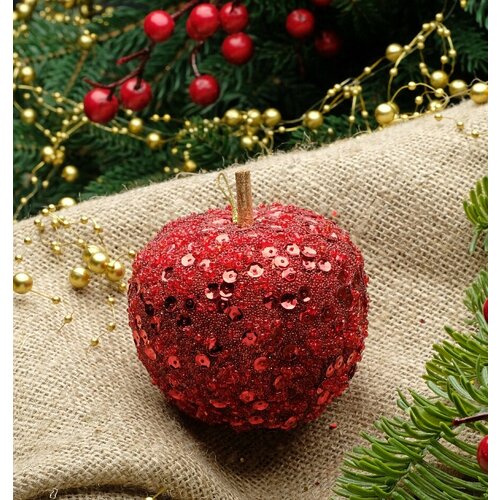 Рождественская декорация яблочко красного цвета 8 см
