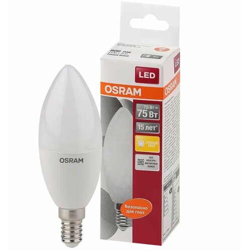 Лампа светодиодная OSRAM Свеча 7,5Вт E14 220В 806Лм 2700К 806Лм Теплый белый, уп. 1шт