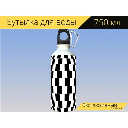 Бутылка фляга для воды "Шахматная доска, оптическая иллюзия, сфера" 750 мл. с карабином и принтом