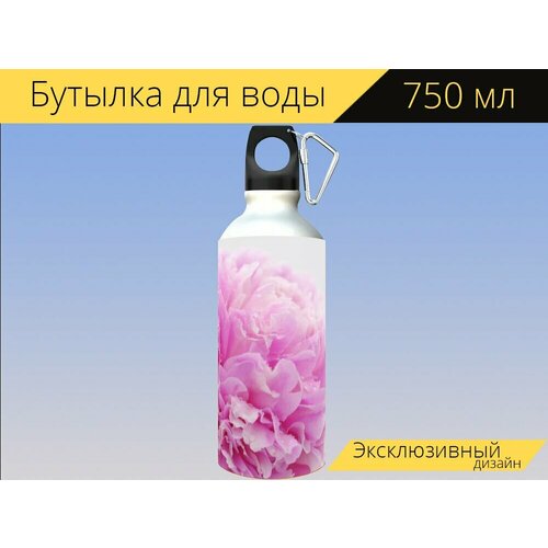 Бутылка фляга для воды "Пион, роза, оздоровительный" 750 мл. с карабином и принтом