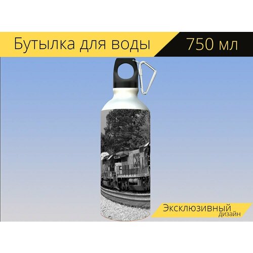 Бутылка фляга для воды "Тренироваться, дизель, транспорт" 750 мл. с карабином и принтом