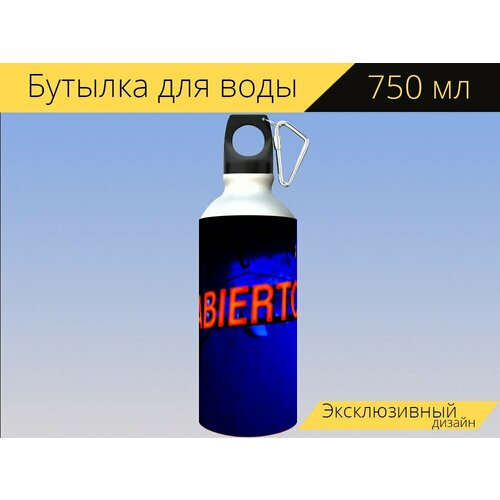 Бутылка фляга для воды "Неоновые вывески, ночь, ночной клуб" 750 мл. с карабином и принтом