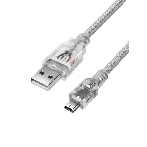 Кабель GCR USB - miniUSB (GCR-UM1M5P-BD2S +ферритовые кольца), 5 м, 1 шт., прозрачный