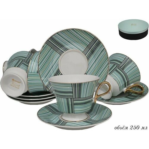 Чайный набор на 6 персон 12 предметов Lenardi чашки 250мл, блюдца, фарфор