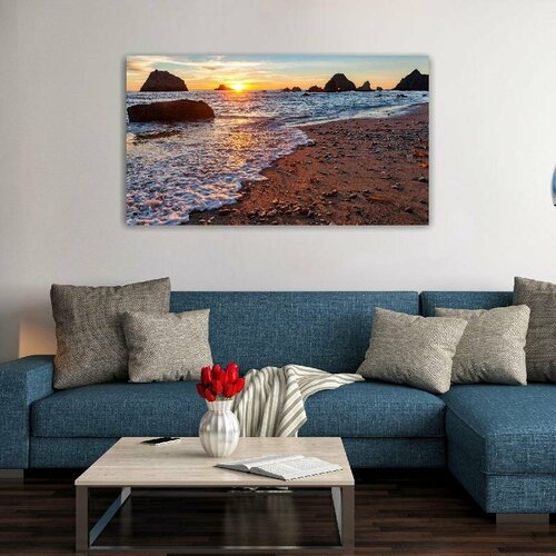 Картина на холсте 60x110 LinxOne "Море пляж галька" интерьерная для дома / на стену / на кухню / с подрамником