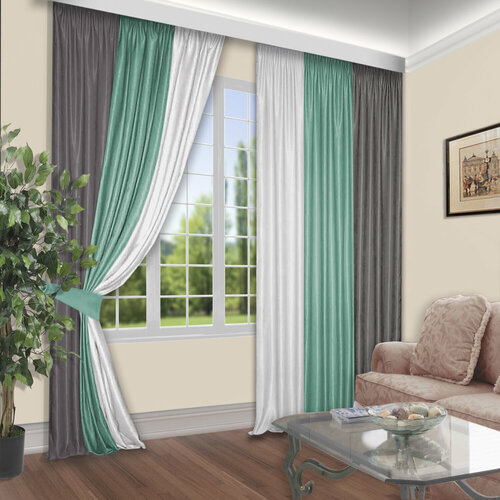 КаСЛ Классические шторы Noella цвет: серый, зеленый, белый (180х250 см - 2 шт)