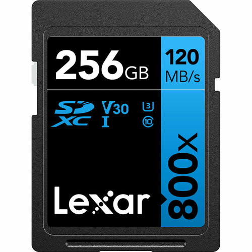 Карта памяти Lexar High-Performance 800x Blue SDXC 256GB UHS-I U3 V30, R/W 120/45 МБ/с