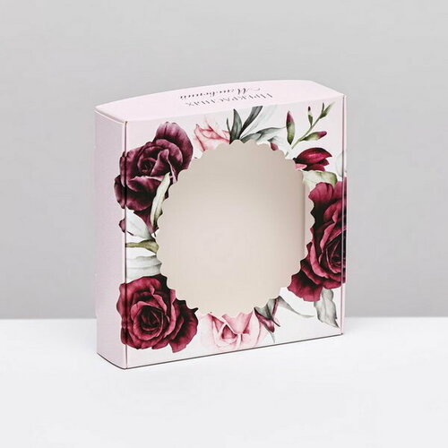 Коробка сборная с окном, "Розы", 11.5 x 11.5 x 3 см