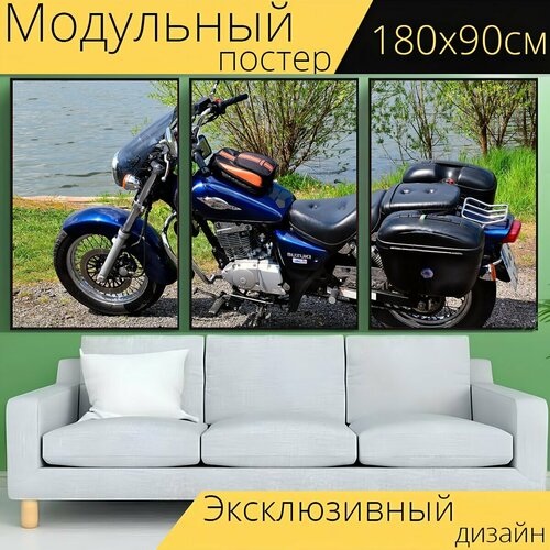 Модульный постер "Мотоцикл, свободное время, веселье" 180 x 90 см. для интерьера