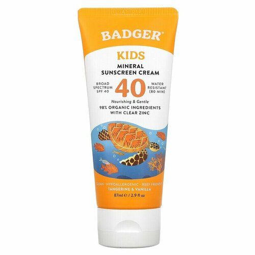 Badger, солнцезащитный крем для детей SPF 40, Kids Mineral Sunscreen Cream, 87 мл
